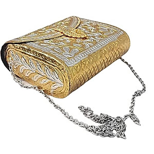 Trend Overseas Golden Metal bridal bag Brass Metal Clutch Sling Bag Ethnic Antique clutch, Golden