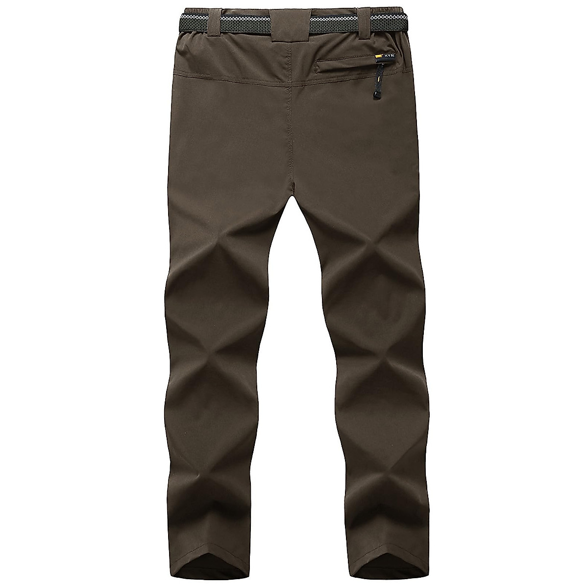 TBMPOY Men's Lightweight Hiking Pants with Belt 5 Zip Pockets Waterproof Quick-Dry Travel Fishing Work Outdoor Pants Thin Brown M