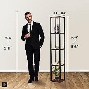 FENLO 66" Luxury Glass Display Shelf with Dimmable LED Floor Lamps, Sturdy Glass Shelves for Bedroom, Curio Cabinet with Glass Bookshelf Display Case, Floor Lamp with Shelves - Fantasy Black