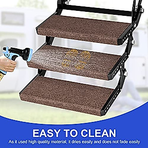 RISTOW RV Step Covers 3 Pack 22" Wide RV Step Rug with Install Hooks Fit 8-11" Deep Camper Step Cover RV Stair Covers Ideal for Wide Radius Steps - Brown
