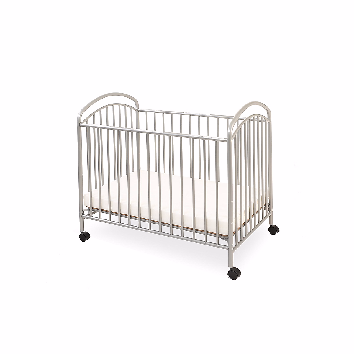 LA Baby Classic Arched Compact Size Metal Non-Folding Crib, White