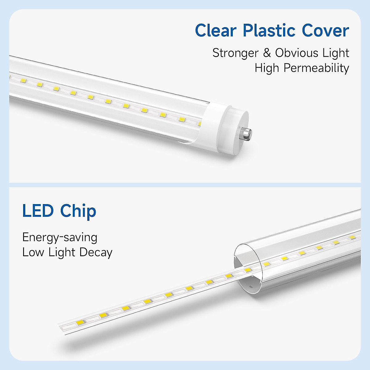 SHINESTAR 20-Pack 8FT LED Bulbs, Ballast Bypass, 44W 6500K Daylight, F96T12 LED Replacement for T8 T10 T12 Fluorescent Tubes, FA8 Single Pin, Dual-end, Clear Cover