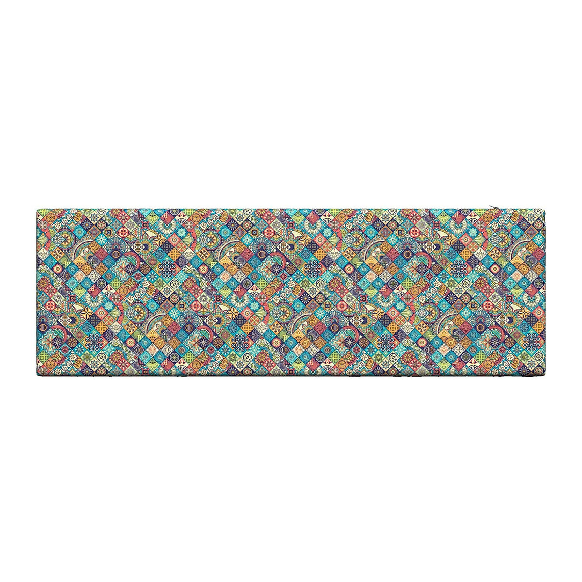 Ambesonne Bohemian Bench Pad, Geometric Pattern with Ornamental Floral Folk Art Abstract, Standard Size HR Foam Cushion with Decorative Fabric Cover, 45" x 15" x 2", Cadet Blue