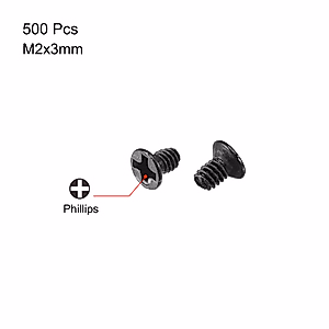 uxcell M2 x 3mm Phillips Screws Fastener Black for Laptop PC TV Fan Switch 500pcs