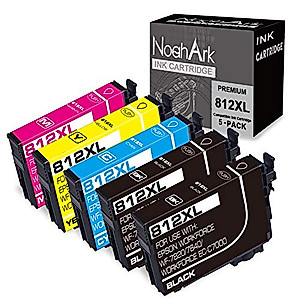 NoahArk 5 Packs 812XL Remanufactured Ink Cartridge Replacement for Epson 812 812XL T812 T812XL High Yield Ink for Workforce Pro WF-7820 WF-7840 EC-C7000(A3) Printer (Black Cyan Magenta Yellow, 5-Pack)