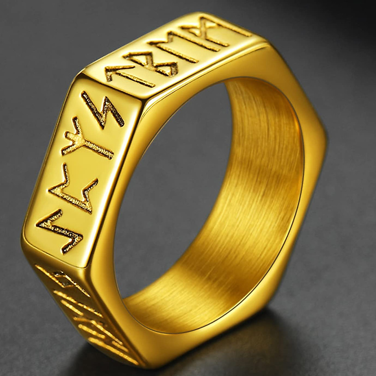 ChainsHouse Gold Band Rings Male Rotating Fidget Thumb Rings Retro Viking Runes Talisman Woman Stacking Bands 7mm Size 8