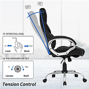 BLKMTY Office Chair Ergonomic Computer Chair PU Leather Chair High Back Desk Chair Adjustable Height Chair with Lumbar Support Executive Swivel Task Chair for Women, Black