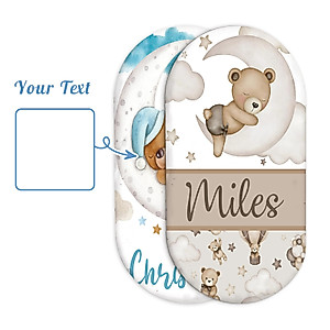 Personalized Bassinet Sheet Set 2 Pack for Baby, Custom Bassinet Mattress Sheets with Name, Universal Fitted for Various Cradle Mattress Pad, Blue & Brown Bear Bassinet Sheets for Boys (16" x 32")