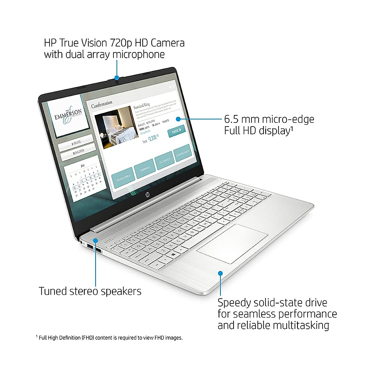 HP 2022 15.6" FHD Laptop Computer, AMD Ryzen 5-5500U Processor(Beats Intel i7-1065G7), 16GB RAM, 512GB PCIe SSD, AMD Radeon Graphics, HD Webcam, Bluetooth, Wi-fi, Win 10, Silver, 32GB USB Card