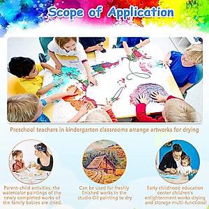 Metal Steel Art Drying Rack for Paintings, A3 Paper & Prints, Wall-Mounted Artwork Storage Display Rack with 20 Shelves for Classrooms, Art Studio and Home Use, White+Black