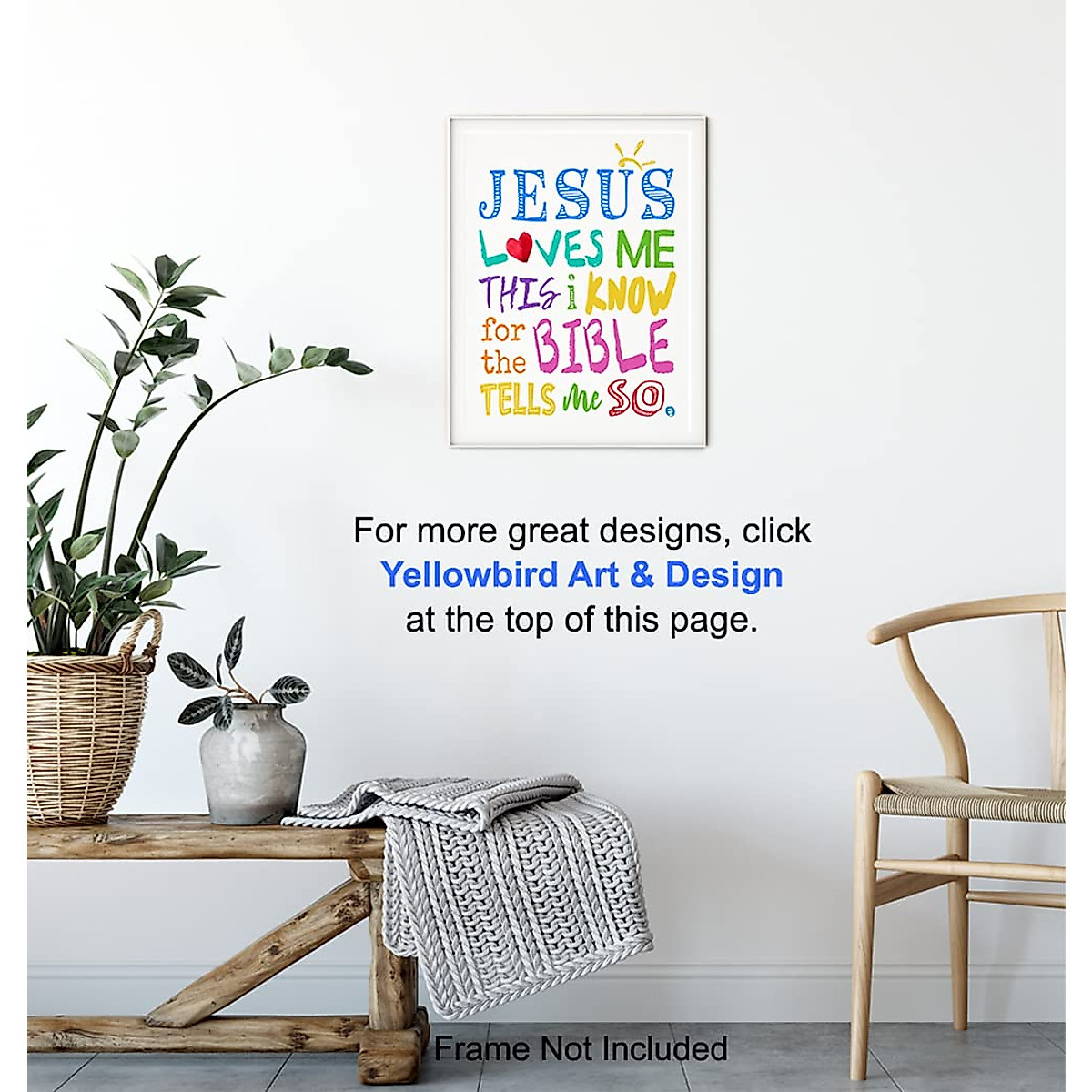 Religious Christian Kids Room Decor for Girls, Boys, Toddler Bedroom - Cute Baby Shower Gift - Jesus Loves Me Bible Verse Wall Art Print - 8x10 Poster Picture