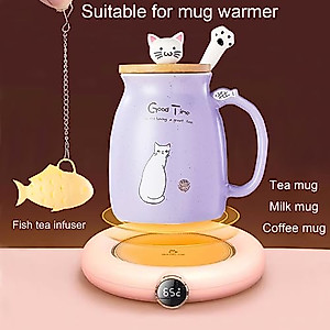 BigNoseDeer Kawaii Tea Cup Cute Cat Mug Purple Gifts for Women Christmas Gifts Ceramic Coffee Mug Tea Cup with Infuser and Lid Spoon Coaster Cute Stuff Cat Gifts Birthday Gifts Christmas Mugs 13oz