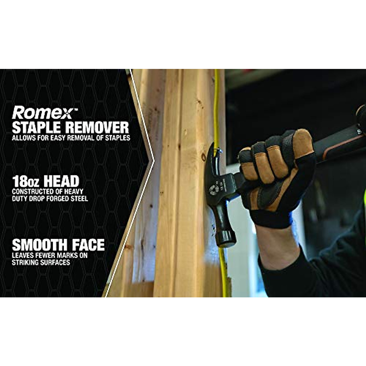 Southwire Bmeh-18 Heavy Duty Romex Electrician's Hammer; Romex Staple Remover; Tether Hole For Safety; 18 oz Head with Smooth Face; Heavy Duty Drop Forged Steel -65116740