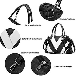Women Handbag Hobo Shoulder Crossbody Bag, Top Handle Bags Totes Splice Style Large Capacity Satchel Purse for Shopping, Travel, Business, School, Holiday Gifts, Black White