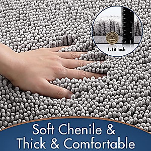 Yimobra Chenille Bathroom Rug, Extra Soft Shaggy Bath Rugs, Non-Slip Bathroom Floor Mat, Water Absorbent, Thick Durable, Machine Washable, Plush Microfiber Rugs for Shower Bathtubs, 24x17, Grey