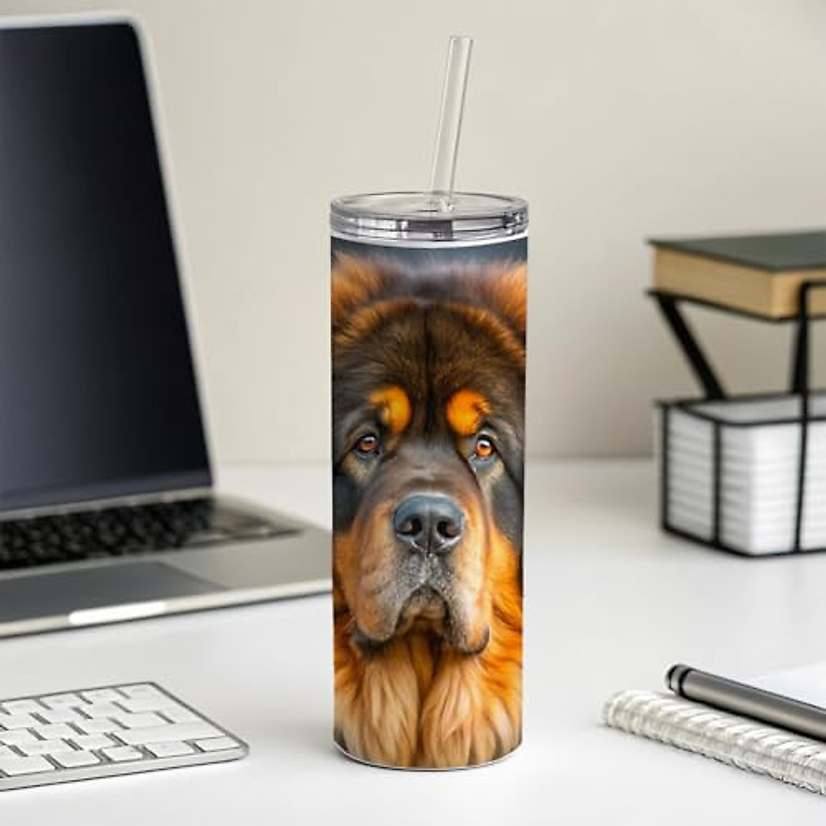 Tibetan Mastiff Dog Photo Skinny Tumbler 20oz with Straw Insulated Water Bottle Gift