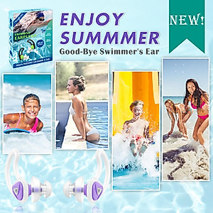 Hearprotek [2 Pairs] Swimmer Ear Plugs, Custom-fit Water Protection Adult Swimming earplugs for Swimmers Water Pool Shower Bathing and Other Water Sports (Purple)