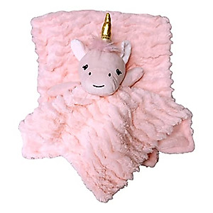 SONA G DESIGNS Deluxe Personalized Baby Security Blanket Lovey and Swaddle Blanket Set with Custom Embroidered Name for Babies Boy and Girl (Pink Unicorn with Embroidered Name)