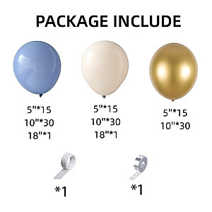 Dusty Blue Baby Shower Balloon Arch Garland Kit, 139PCS Fog Blue White Sand Metallic Gold Balloons for Neutral Boho Wedding Bridal Shower Birthday Party Decorations