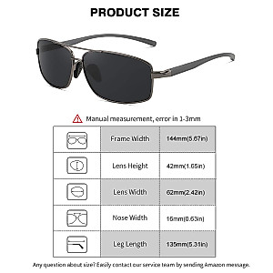WOWSUN Polarized Sunglasses for Men UV Protection Rectangular Metal Frame Fashion Men's Sun glasses for Driving Golf