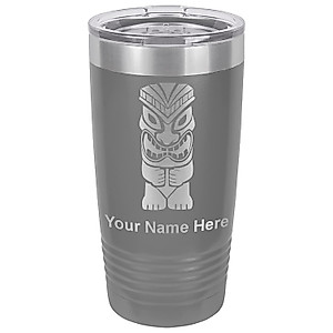 LaserGram 20oz Vacuum Insulated Tumbler Mug, Tiki Statue, Personalized Engraving Included (Gray)
