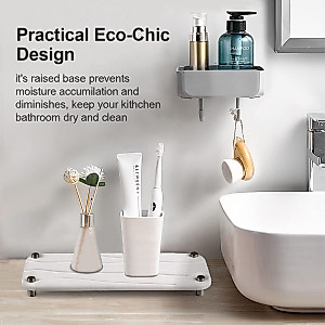 Fellibay Home Quick Dry Sink Organizer, Fast Drying Diatomaceous Earth Stone Sink Tray, Diatomaceous Earth Bathroom Kitchen Sink Organizer Lotions Bottle Drying Rack (White)