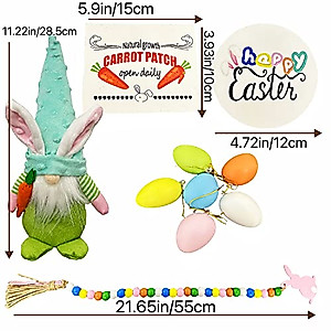 Easter Decorations-Easter Tiered Tray Decor-Easter Spring Table 2 Wooden Signs Gnomes Bunny,egg,Bead Garland Bundle-RusticTiered Tray Items (Easter Decorations)