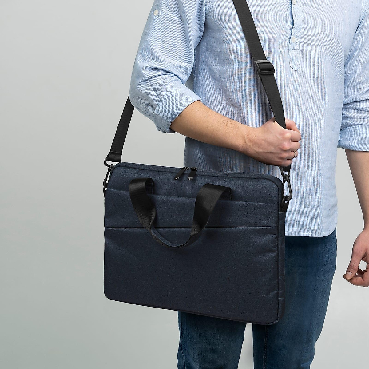 MicaYoung 15 15.6 16 inch Laptop Sleeve Case Shoulder Bag Compatible with 16 inch MacBook Pro M1 M2 Pro/Max 15.6 inch Acer ASUS Dell HP Thinkpad Chromebook 15.6 inch Gaming Laptop Bag, Navy Blue