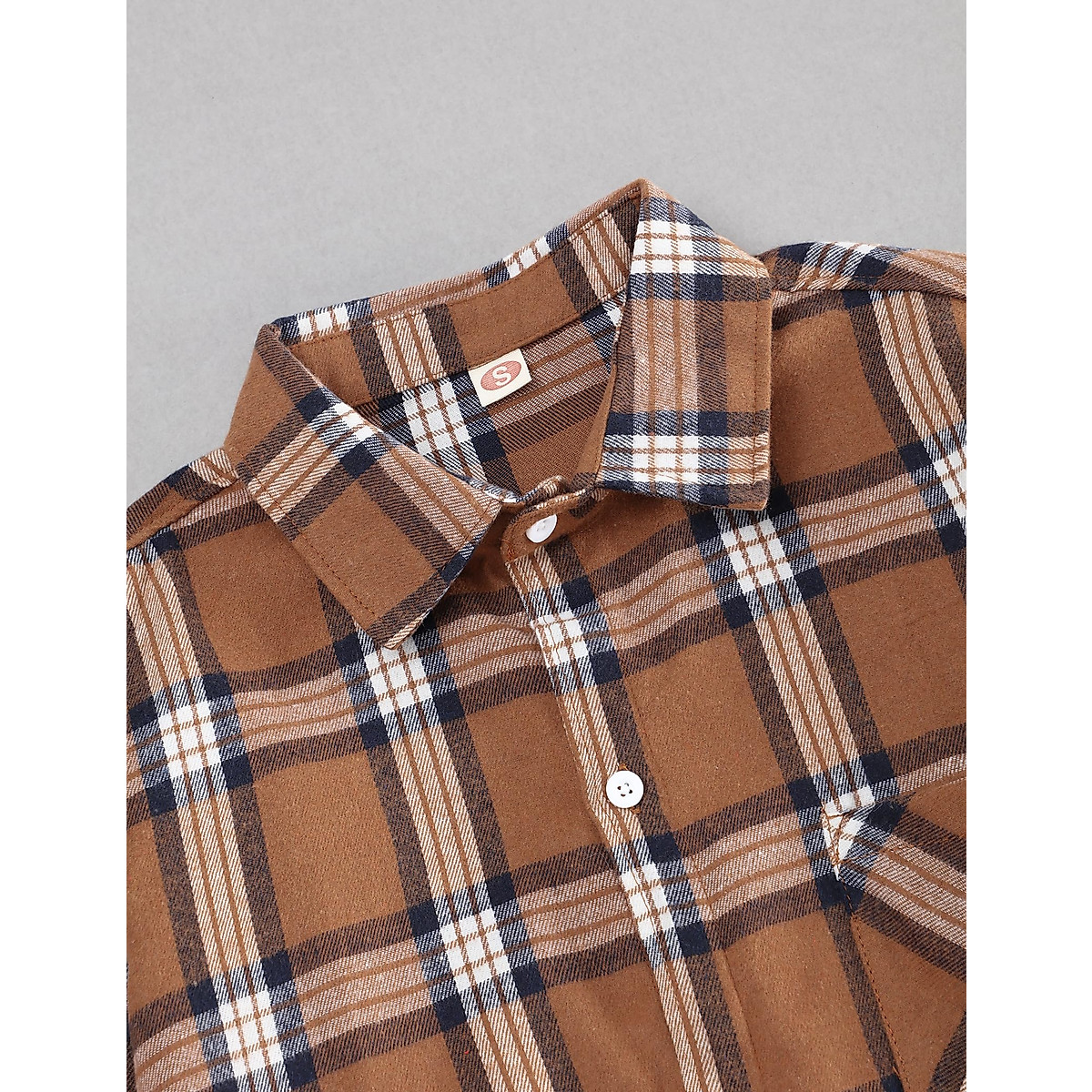 Fuermos Button Down Shirt Men Plaid Shirts Brown XL