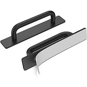 homdiy 2 Pack Adhesive Cabinet Handle Stick on Door Handles Self Stick Drawer Pulls No Drilling Black Cabinet Pulls Push Pull Helper for Kitchen Window Sliding Door Closet - 5.83"