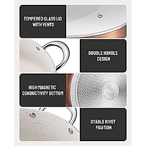 BEZIA 8 Quart Pot with Lid, Nonstick Cooking Pot with Lid, Induction Pasta Pot, Soup Pot, Large Stockpot, Stew Pot, Simmering Pot, Compatible for All Stoves, Golden