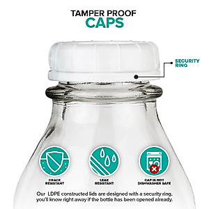 Stock Your Home Liter Glass Milk Bottle with Lid (3 Pack) 32 Oz Jugs and 6 White Caps, Reusable Food Grade Milk Container for Refrigerator, Bottles for Juice, Oat or Plant Milks, Water, Honey
