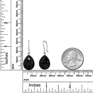Gem Stone King 925 Sterling Silver Black Onyx Dangle Earrings For Women (13.00 Cttw, Gemstone Birthstone, Pear Shape 16X12MM)