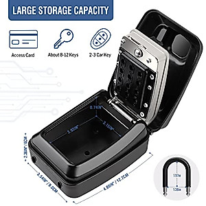 HUANLANG Key Lock Box for Outside 12 Digit Push Button Lockbox for Keys Outdoor Hanging Waterproof Lock Box for House Key Portable Key Safe Combination Lockboxes for Realtors Home School Airbnb Office
