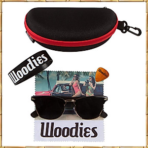 Woodies Wood Semi Rimless Sunglasses Polarized Black Lenses for Men & Women - Beach Ebony Wooden Frame - 100% UVA UVB Ray Protection