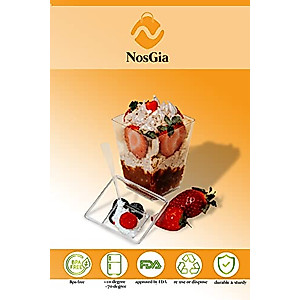 NosCupsGia 5.4 oz Set of 50 Dessert Cups with Lids & Spoons - Small Plastic Cups with Lids Mini Spoons Parfait Cups with Lids Clear Plastic Cups with Lids Mousse Ice Cream Pudding Cups