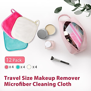 Makeup Remover Cloth, 6" x 6" Make Up Towels Reusable Face Cloth for Washing Face, Makeup Remover Pads Microfiber Face Washcloth with Mesh Bag, Just Water, Eco-friendly, 12 Pack