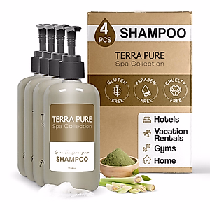 Terra Pure Shampoo | Spa Collection | Hotel Amenities in Pump Bottle | 10.14 oz. / 300 ml (4 Bottles)