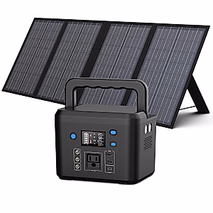 200W Solar Generator with Panel, Powkey 120Wh/200W Portable Power Station with 60W Foldable Solar Panel for Outdoor Camping