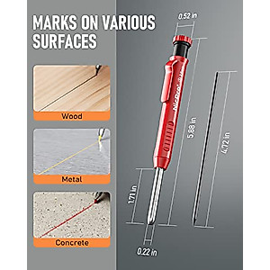 Nicpro 5 Pack Mechanical Carpenter Pencil Set with 76 Refills & Carbide Scribe Tool, Solid Deep Hole Carpenter Markers Woodworking Pencils with Built-in Sharpener for Construction Architect -With Case