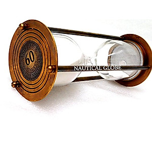 KHUMYAYAD 60 min brass sand timer brown antique finish, fully hand made vintage antique brass replica sand timer sand clock hour glass maritime nautical vint