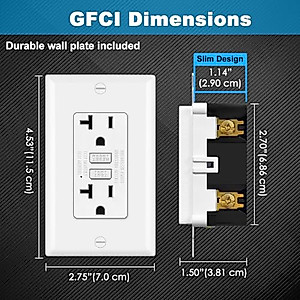(10 Pack) UNIELE 20 Amp Slim Non-Tamper Resistant GFCI Outlet, GFI Receptacle with LED Indicator, 20A/125V, Wallplate Included, ETL Certified