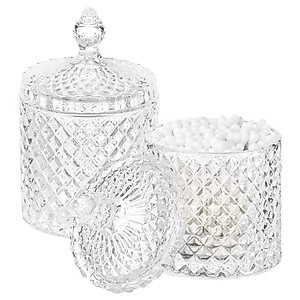 Varku 2PCS 23oz Glass Apothecary Jars Set, Qtip Holder with Lid, Crystal Vanity Organizers, Makeup Storage Containers, Decorative Canisters for Home Kitchen Bathroom