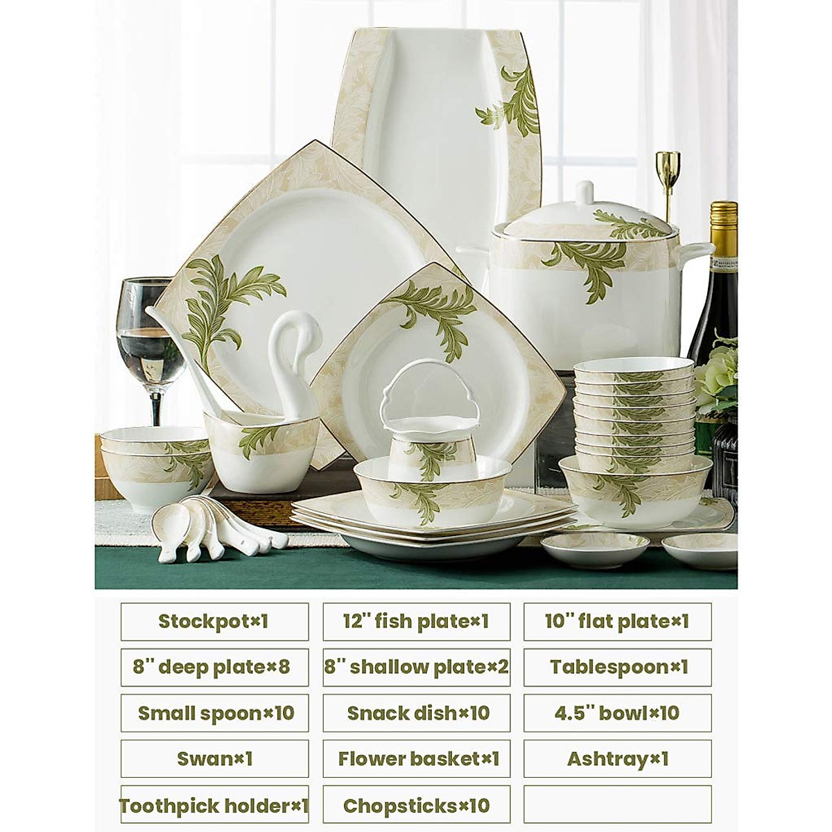 Stylish Dinner Plates,Ceramics Dinner Sets, Cereals Bowl & Soup Pot & Plate | 58 Pieces Bone China Dinnerware Set for Wedding Gifts and Family Gathering