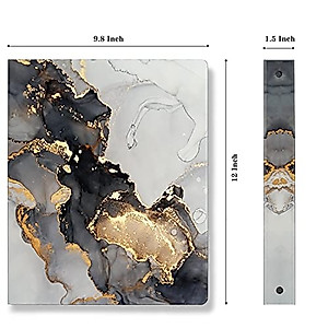 WAVEYU Durable 3 Ring Binder 1 Inch Ring with Letter Size Interior Pockets for School Office Supplies Black+Gold Marble