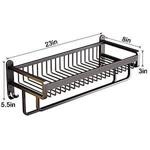 xicveiuz 23 Inches Bathroom Shelves, Shower Shelf with 2 Towel Bar, Towel Rack with Shelf, Towel Holder with Hooks for Bath Wall Mounted, Bathroom Towel Organizer Storage for Towels, Black