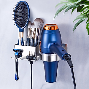 YAYINLI Hair Dryer Holder, Hair Dryer Holder Wall Mount, Hair Tool Organizer, Blow Dryer Holder For Bathroom, Stainless Steel Hair Dryer Hanger Adhesive Blow Dryer Holder, Hair Dryer Storage For Salon