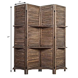 Proman Products Rancho Shelf 4 Panel Room Divider FS17191, Folding Screen, Privacy Screen, Room Partition, Paulownia Wood, (Max Extend with Shelves) 47" W x 11" D x 67" H, Rustic Brown