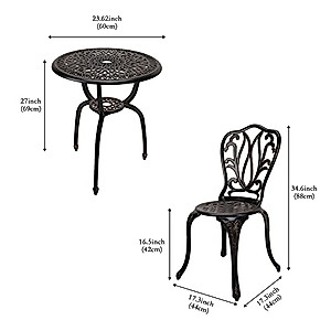 3-Piece Patio Bistro Furniture Set Cast-Aluminum Bistro Table Set for Lawn,Garden,Backyard (YILI Copper)