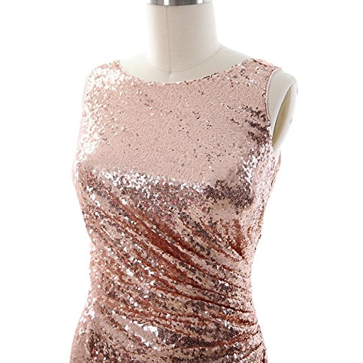 MACloth Women Sequin Long Bridesmaid Dresses Cowl Back Prom Evening Gown Split (US10, Silver)